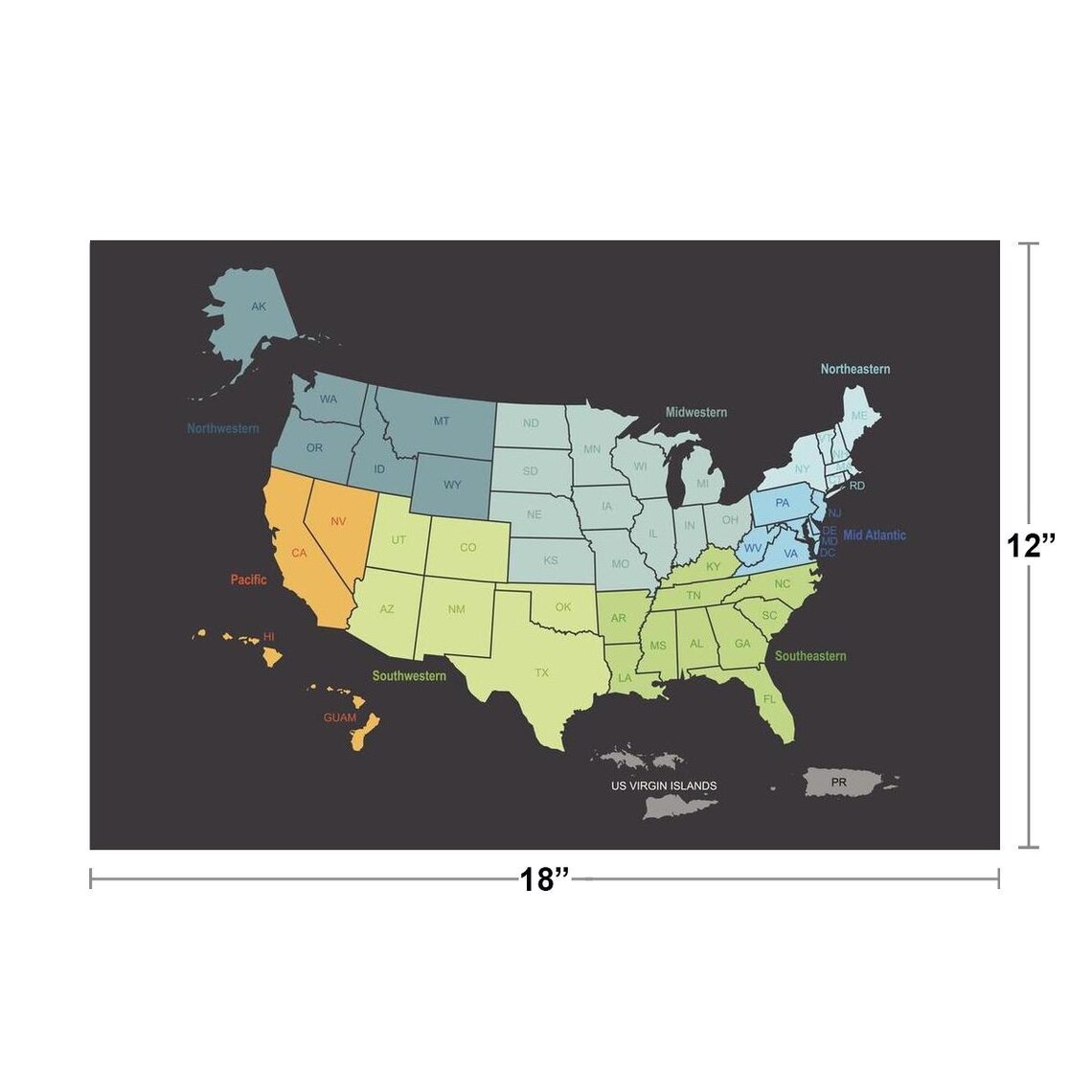 Color-coded USA Map Poster, Modern Classroom Art Print (18x12) - Etsy