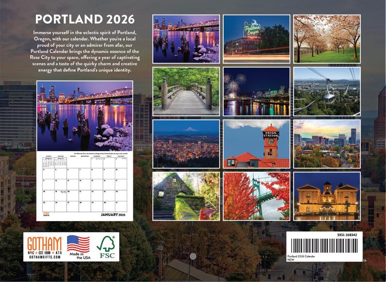 Portland Calendar 2026 Oregon Monthly Wall Calender 12 Month | American ...