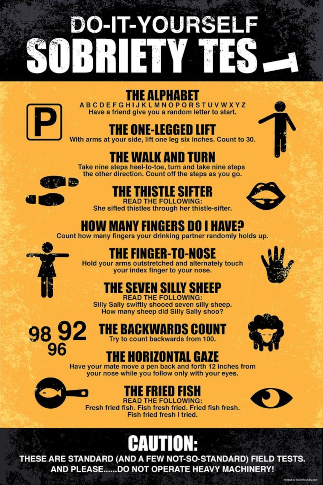 DIY Sobriety Test Chart Art Print Poster (12x18) - Etsy
