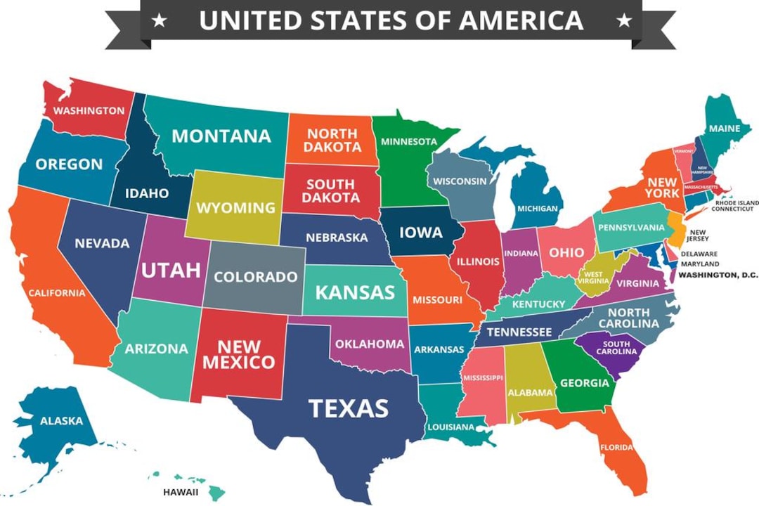 USA Map Print | Multi Colored United States Classroom Poster (18x12) - Etsy