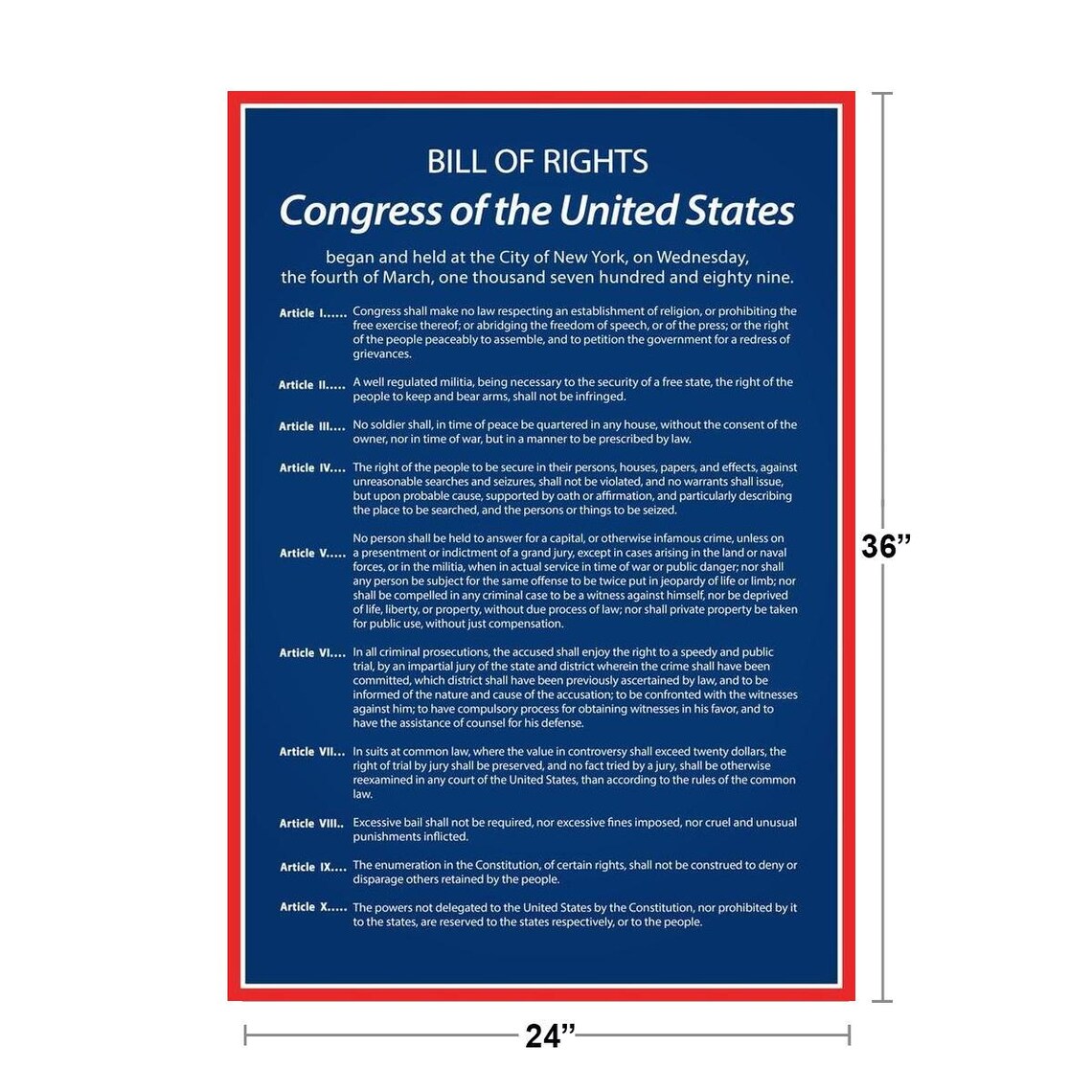 Bill of Rights of the United States of America Historical Poster 24x36 ...