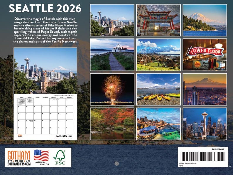 Seattle Calendar 2026 Washington State Monthly Wall Calender 12 Month ...
