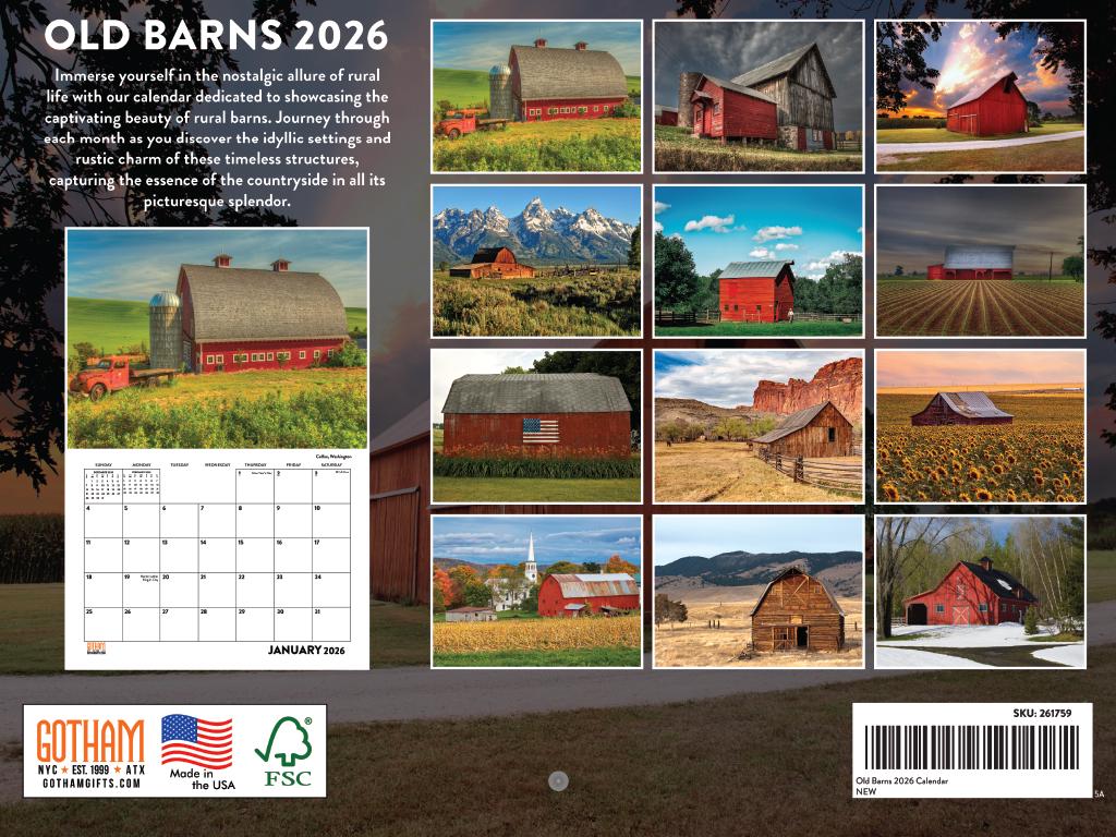 Old Barns 2026 Calendar | Country Farm Monthly Wall Calendar, Made in ...