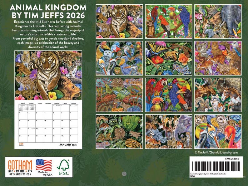 Wild Animals Family by Tim Jeff Calendar 2026 Monthly Wall Calender 12 ...