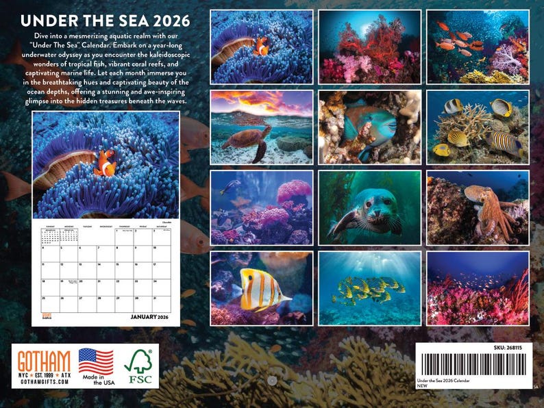 Under the Sea Fish Calendar 2026 Ocean Monthly Wall Calender 12 Month ...