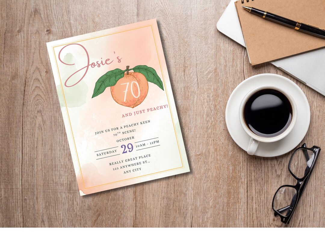 Charming Peachy 70th Birthday Invitation- Editable Digital Invite for ...
