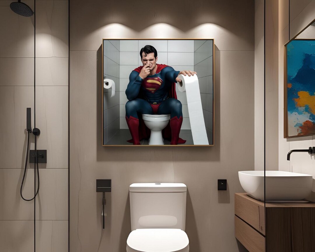 Superman Toilet Humor – Funny Superhero Bathroom Scene Collectible ...
