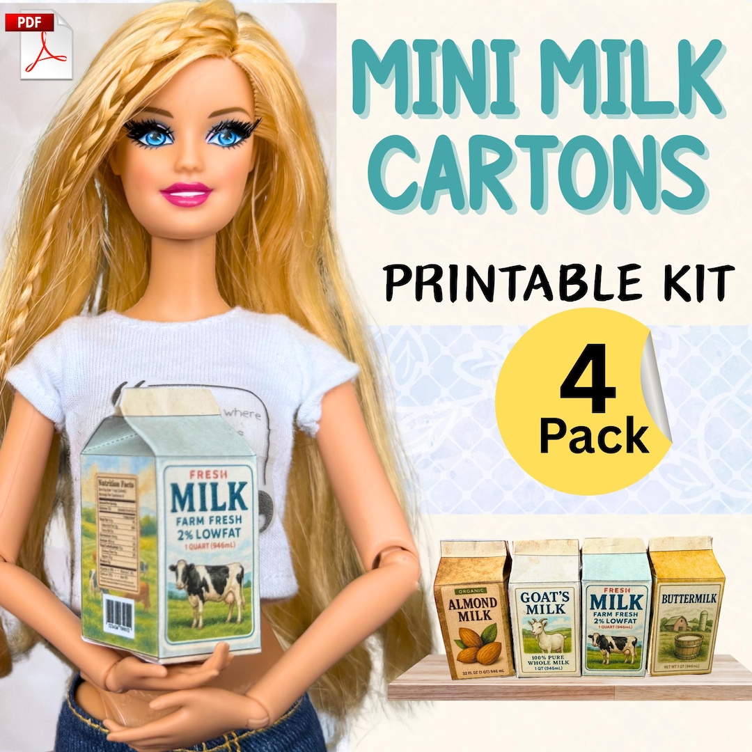 MINI MILK CARTONS Food/drinks for Barbie Doll 1:6 Scale Miniature ...