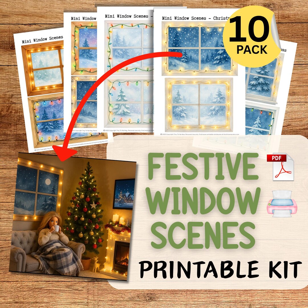 Miniature CHRISTMAS Window Scenes Printable 1:6 Scale Dollhouse Windows ...