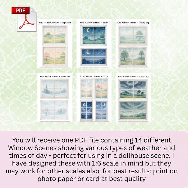 Miniature Window Scenes Printable – 1:6 Scale Dollhouse Windows PDF DIY ...