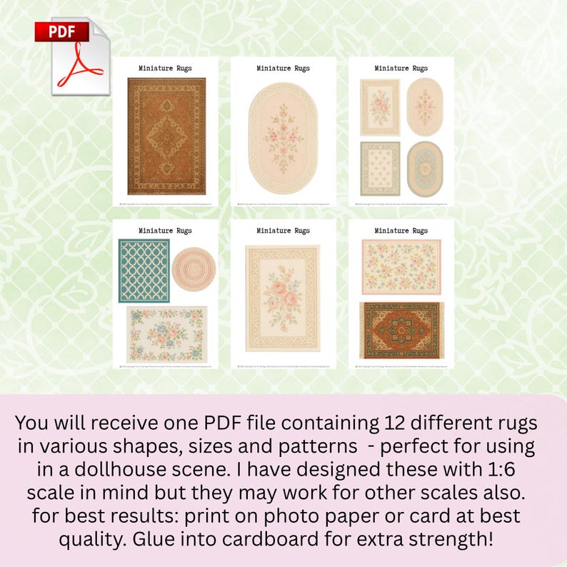 1:6 Scale MINI RUGS Dollhouse Miniature Printable Rug Set PDF Kit With ...