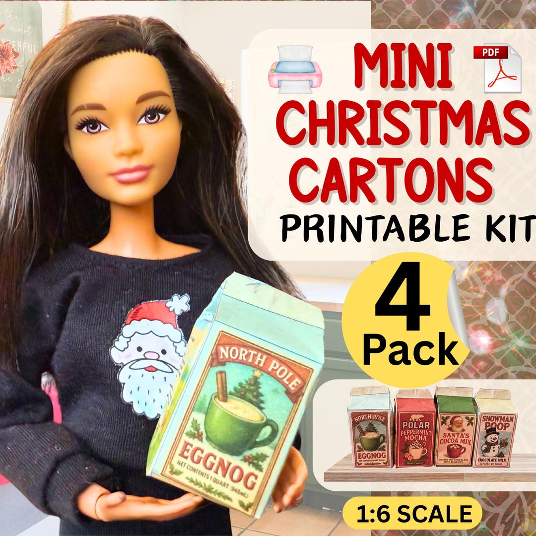 MINI CHRISTMAS CARTONS Holiday Food/drinks for Barbie Doll 1:6 Scale ...