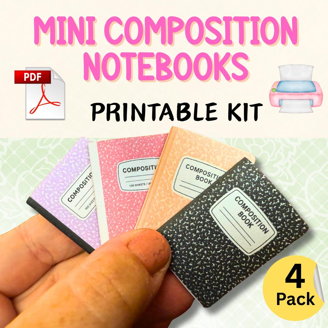 Mini Doll Composition Notebooks Set of 4 Printable Kit – 1:6 Scale PDF ...