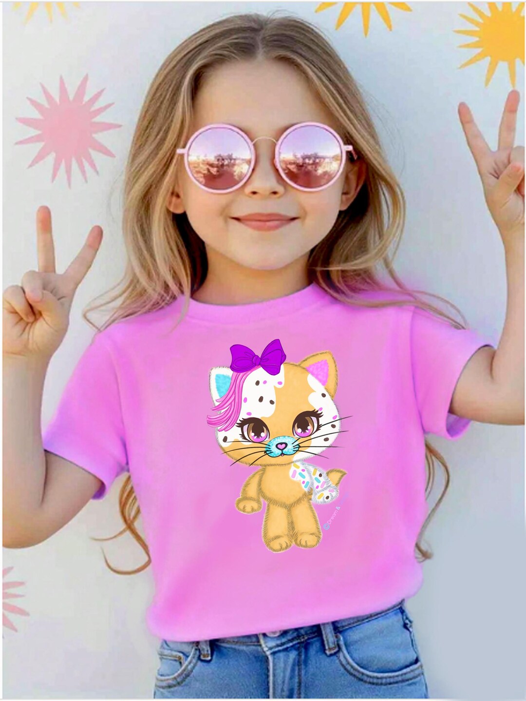Cute Cartoon Cat T-shirt, Original Cute Cat Art, Unique Cat Tee, Kids ...