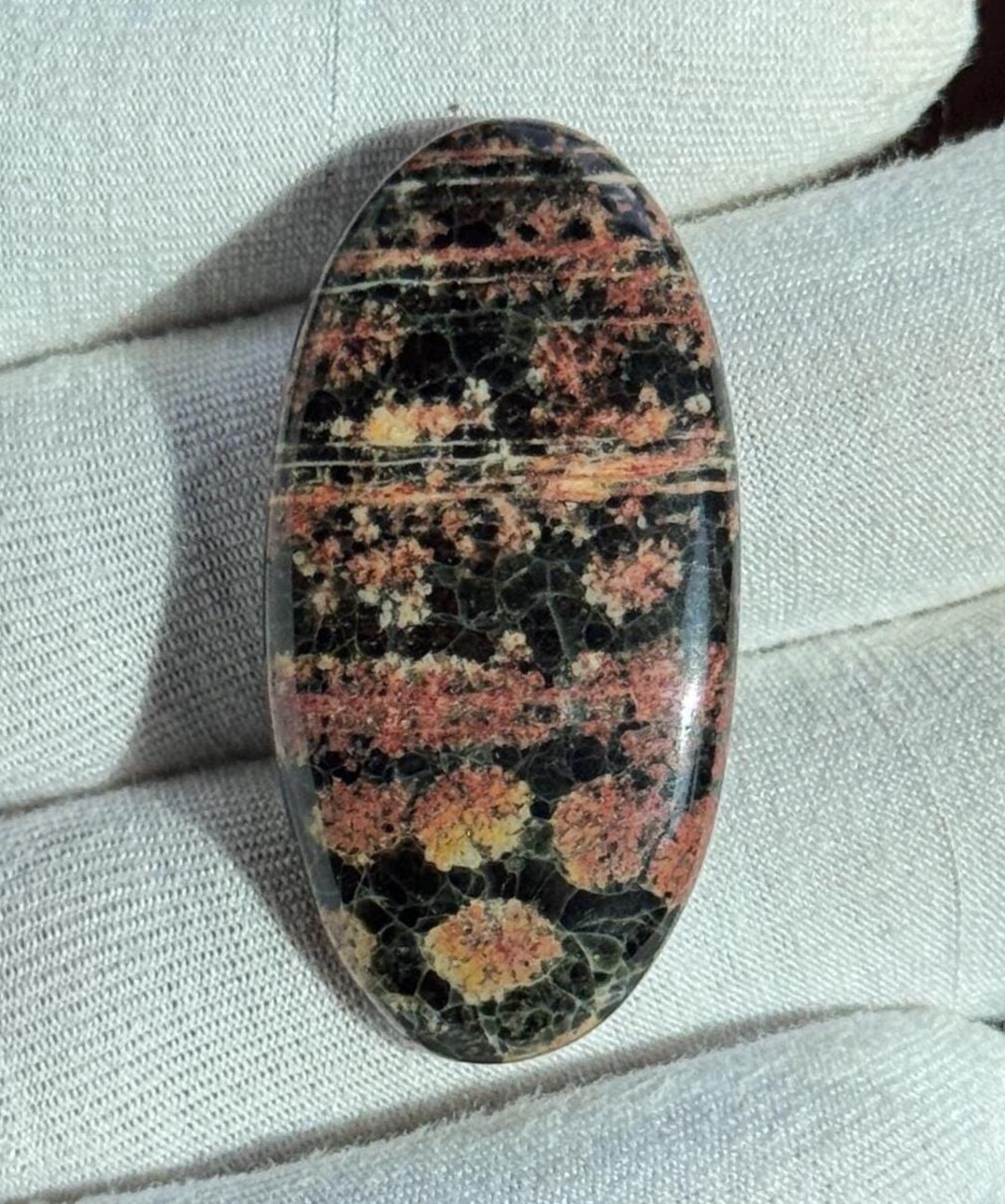 Polished Fire Cracker Obsidian Stone: Oval Australian Gemstone (42x21x6 ...