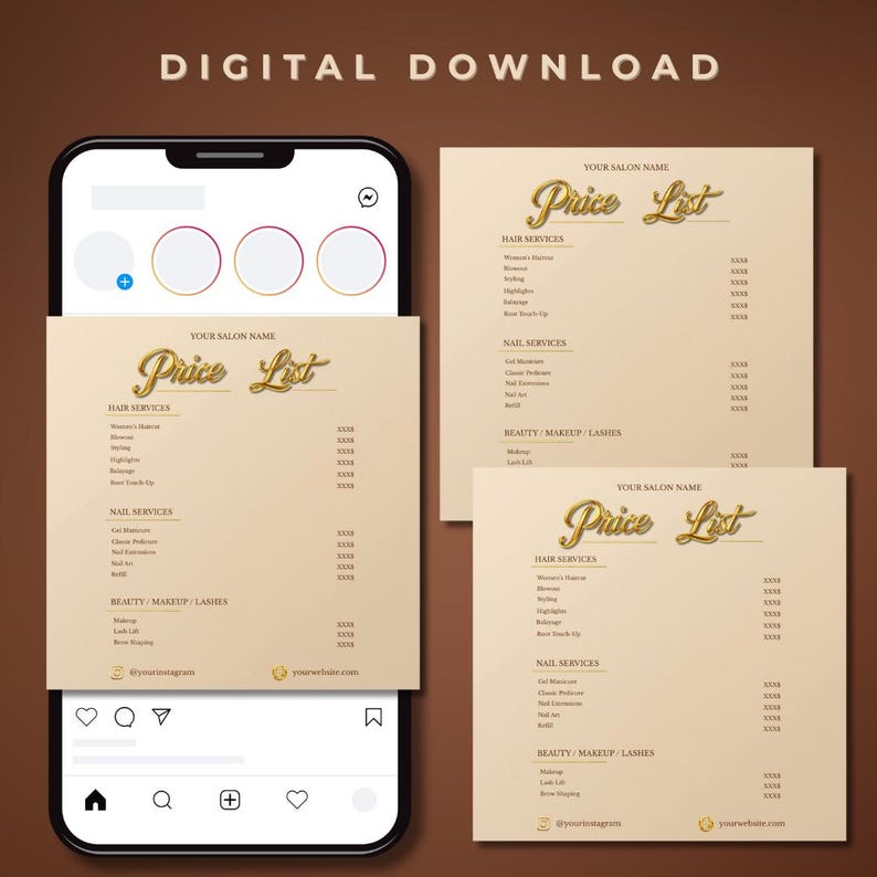 Elegant Gold Price List Template Canva | Salon & Nail Tech Menu ...