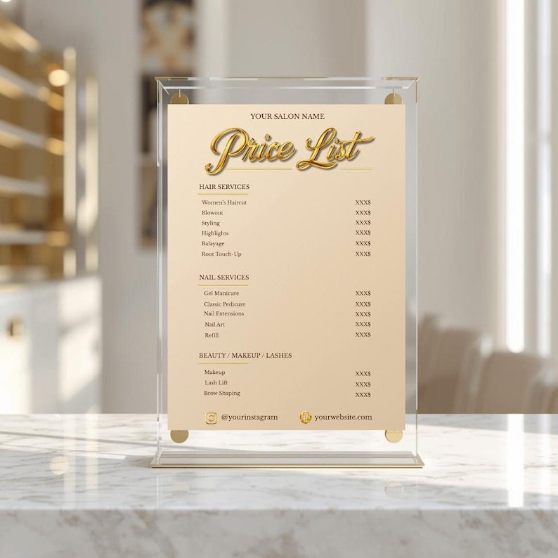 Elegant Gold Price List Template Canva | Salon & Nail Tech Menu ...