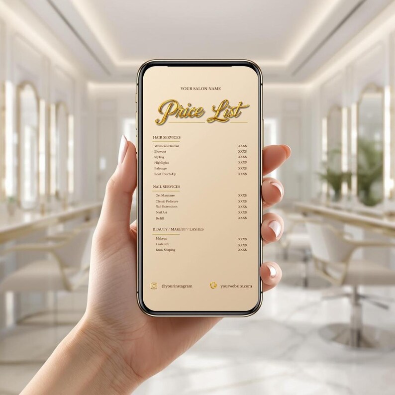 Elegant Gold Price List Template Canva | Salon & Nail Tech Menu ...