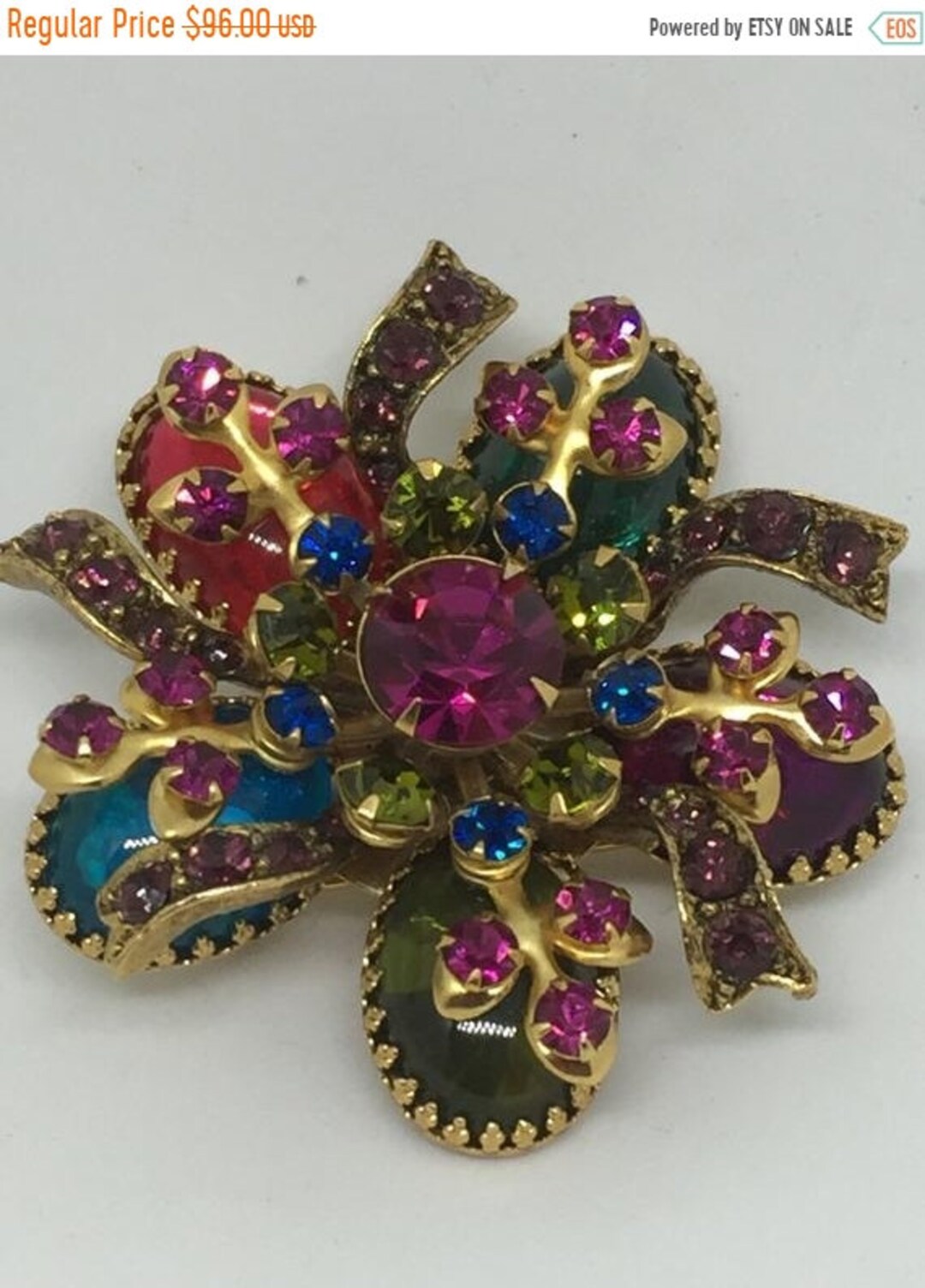 Gorgeous Selini Gold Tone Crystal Rhinestone and Cabochon Brooch - Etsy