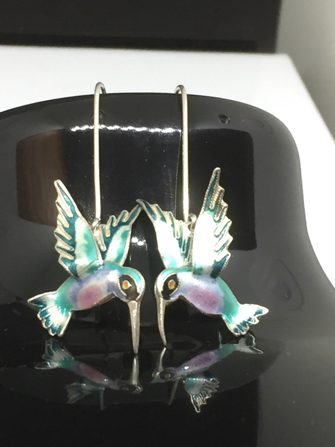 Figural Hummingbird 925 Cloisonné Earrings - Etsy