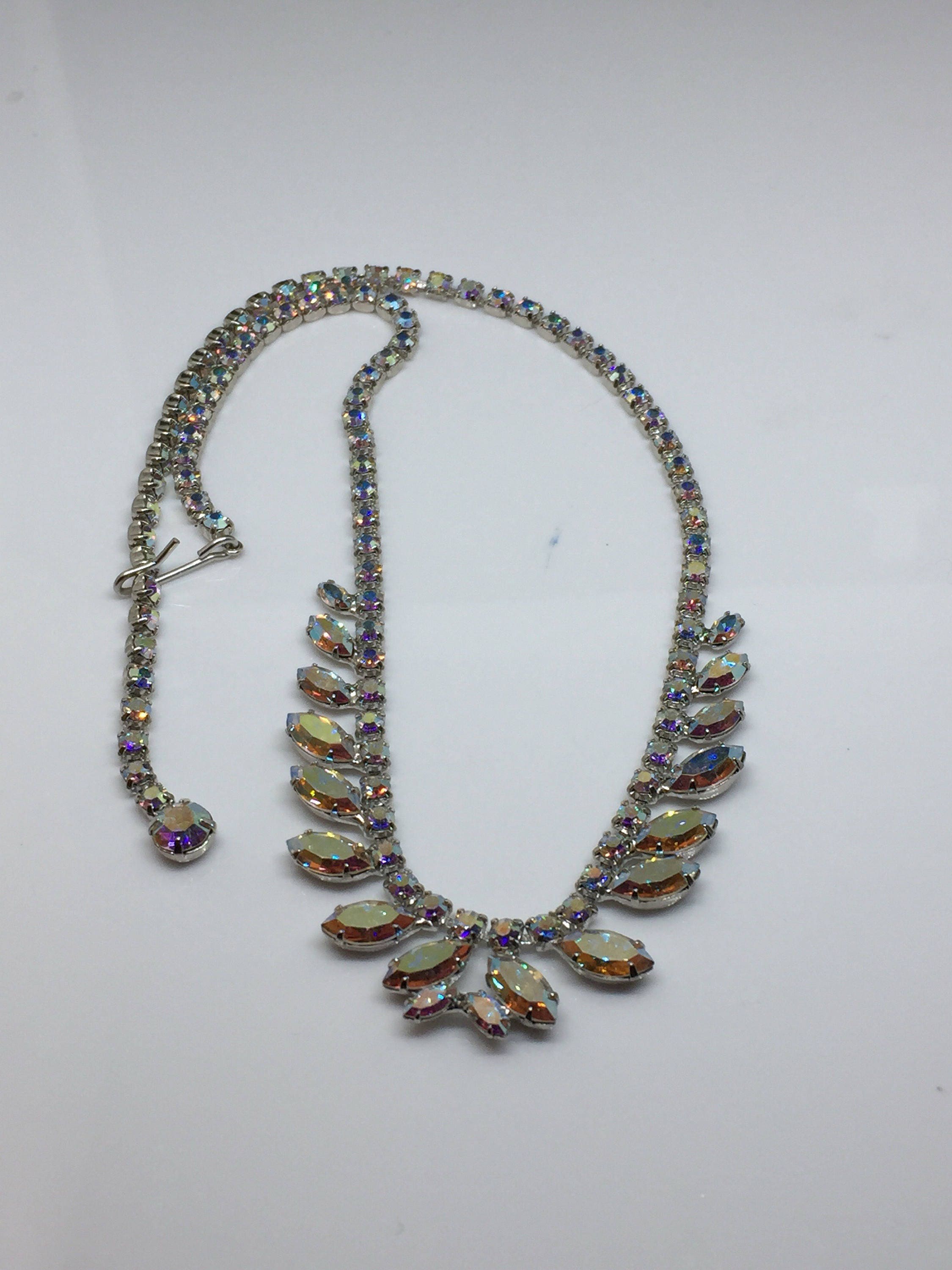 B David Clear AB Navette and Faceted Round Necklace & Brooch - Etsy UK