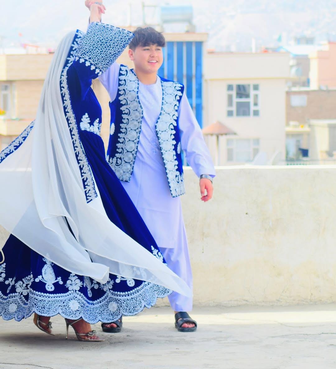 Royal Blue Afghan Traditional Dress & Men’s Vest Set – Handmade ...