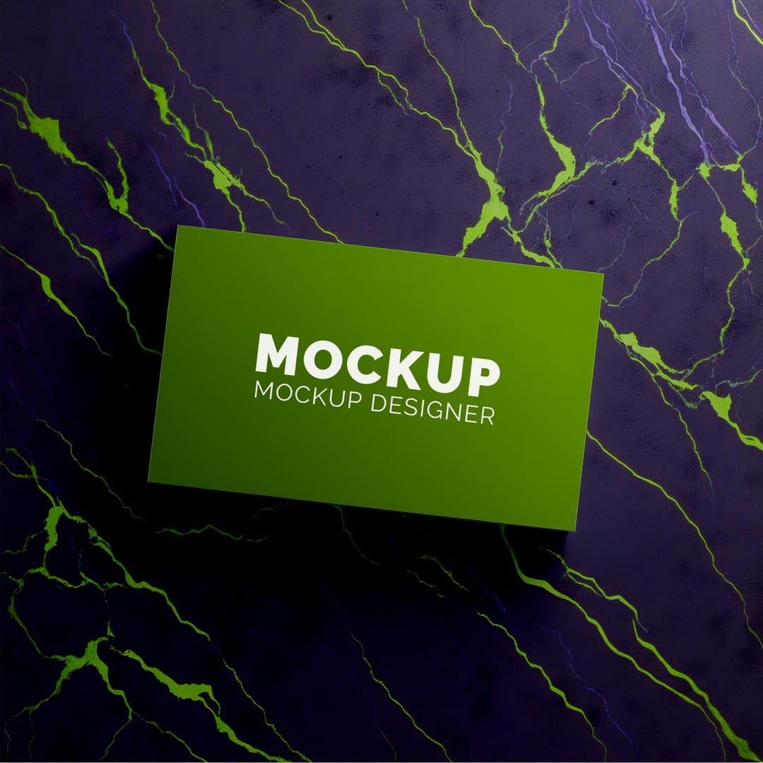 Green Business Card Mockup – Purple Background With Neon Veins (PSD ...
