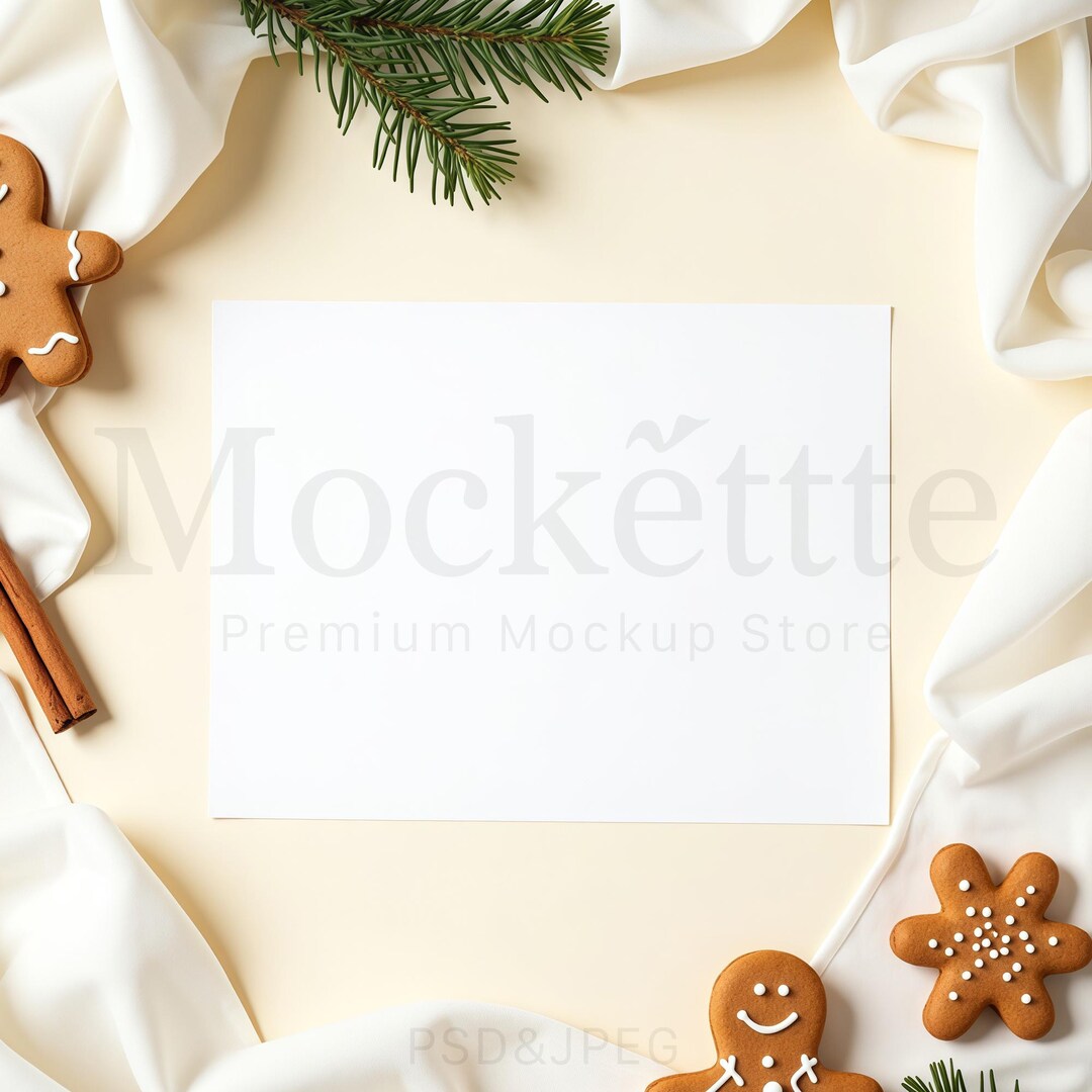 Horizontal Christmas Card Mockup – Gingerbread Scene | Editable PSD ...