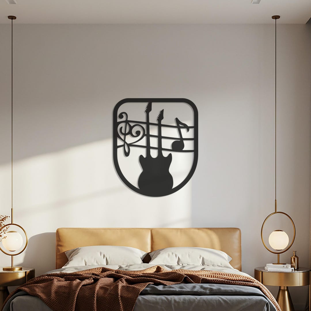 Musical Instruments Metal Wall Art, Guitar and Music Notes Wall ...