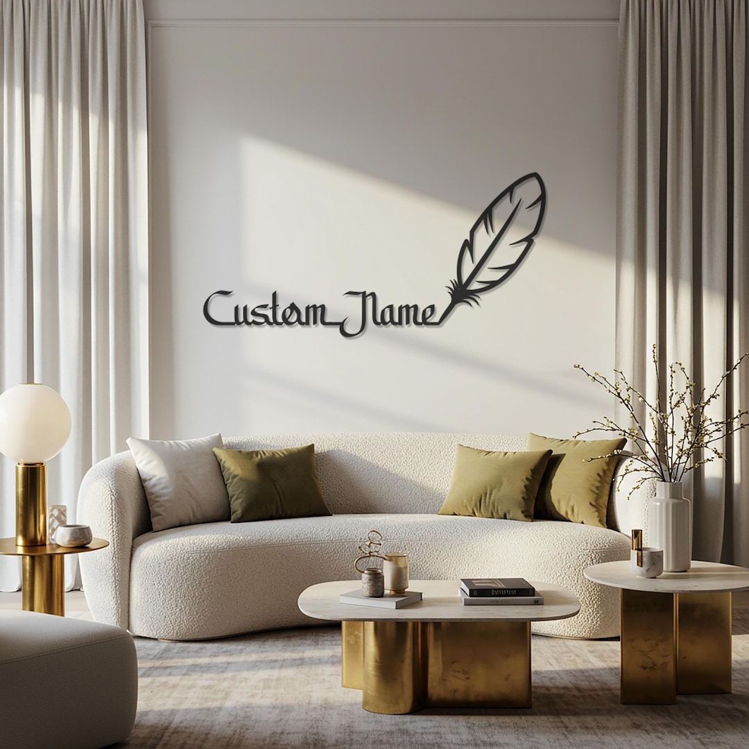 Custom Name Metal Wall Art, Personalized Feather Name Sign, Modern ...