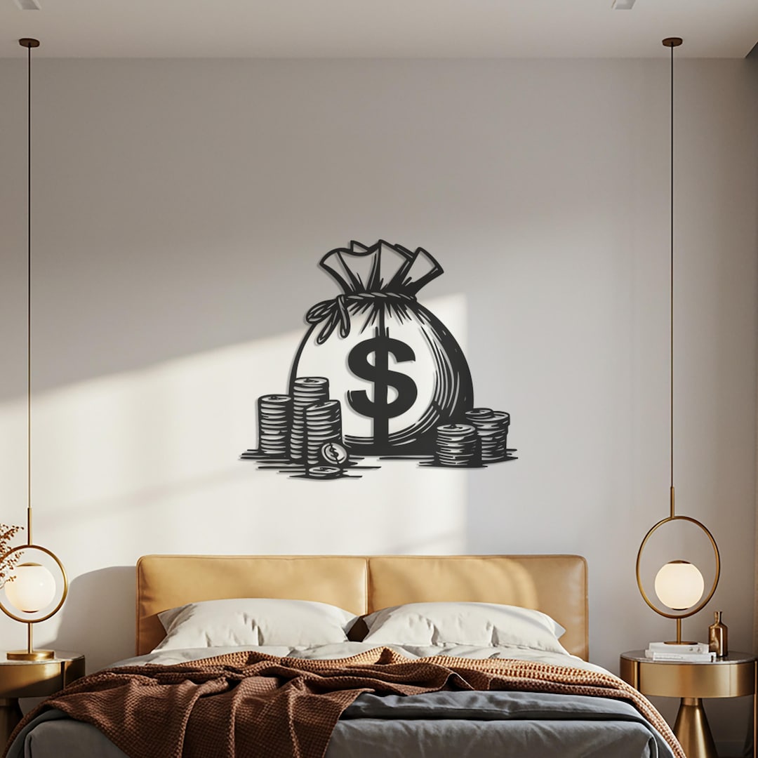 Money Bag Metal Wall Art, Dollar Sign Wall Decor, Wealth Symbol Sign ...