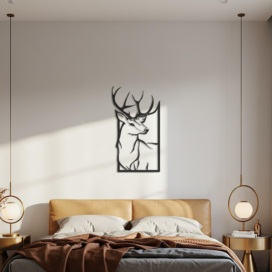 Geometric Deer Wall Art, Animal Metal Decor, Minimalist Line Sculpture ...