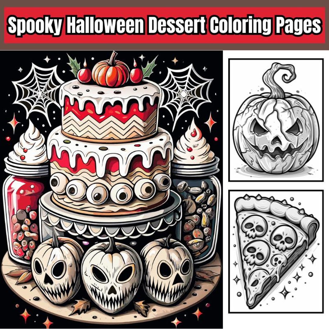Halloween Dessert Coloring Pages | Spooky Kawaii Treats Coloring Book ...