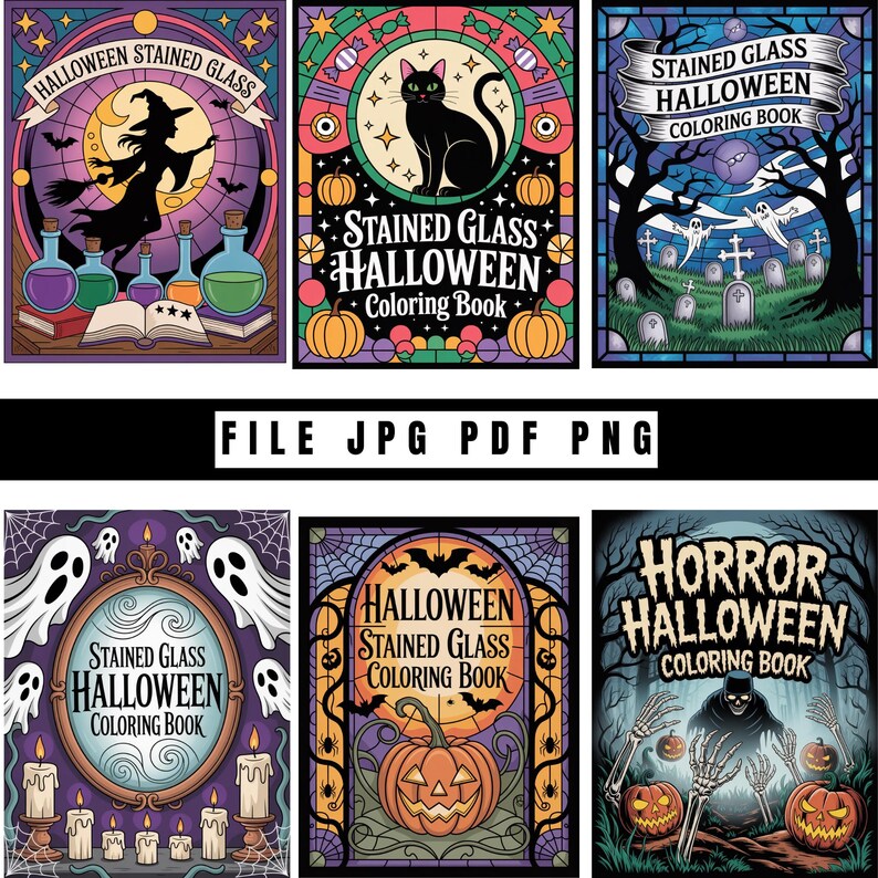 Stained Glass Halloween Coloring Pages: 115 Designs (PDF Download) - Etsy
