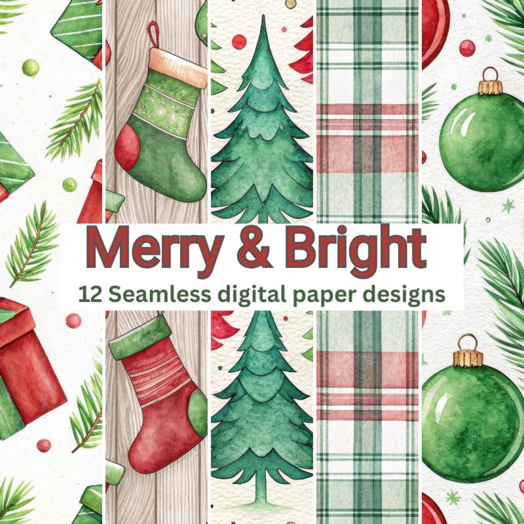 Christmas Watercolor Digital Paper – 12 Seamless Festive Designs ...