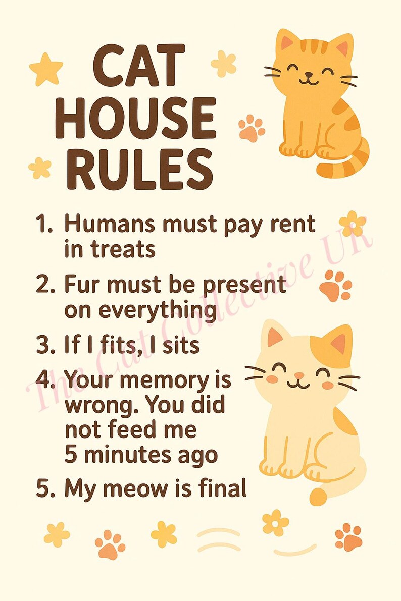 Cat House Rules Poster | Kawaii Cat Wall Art (A4 PDF) | Printable - Etsy
