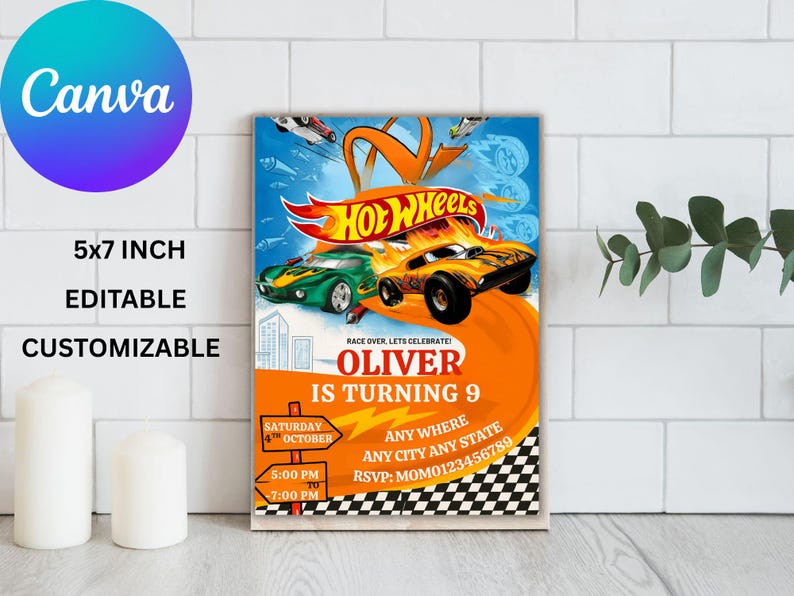 Hot Wheels Birthday Invitation | Editable Car Racing Party Invite ...