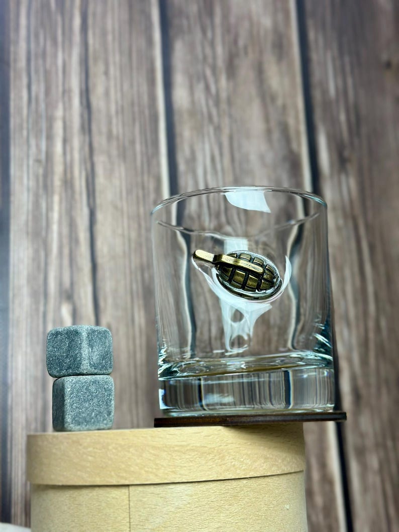 Grenade Whiskey Glass Gift Set – Handmade Glass With Decorative Grenade ...