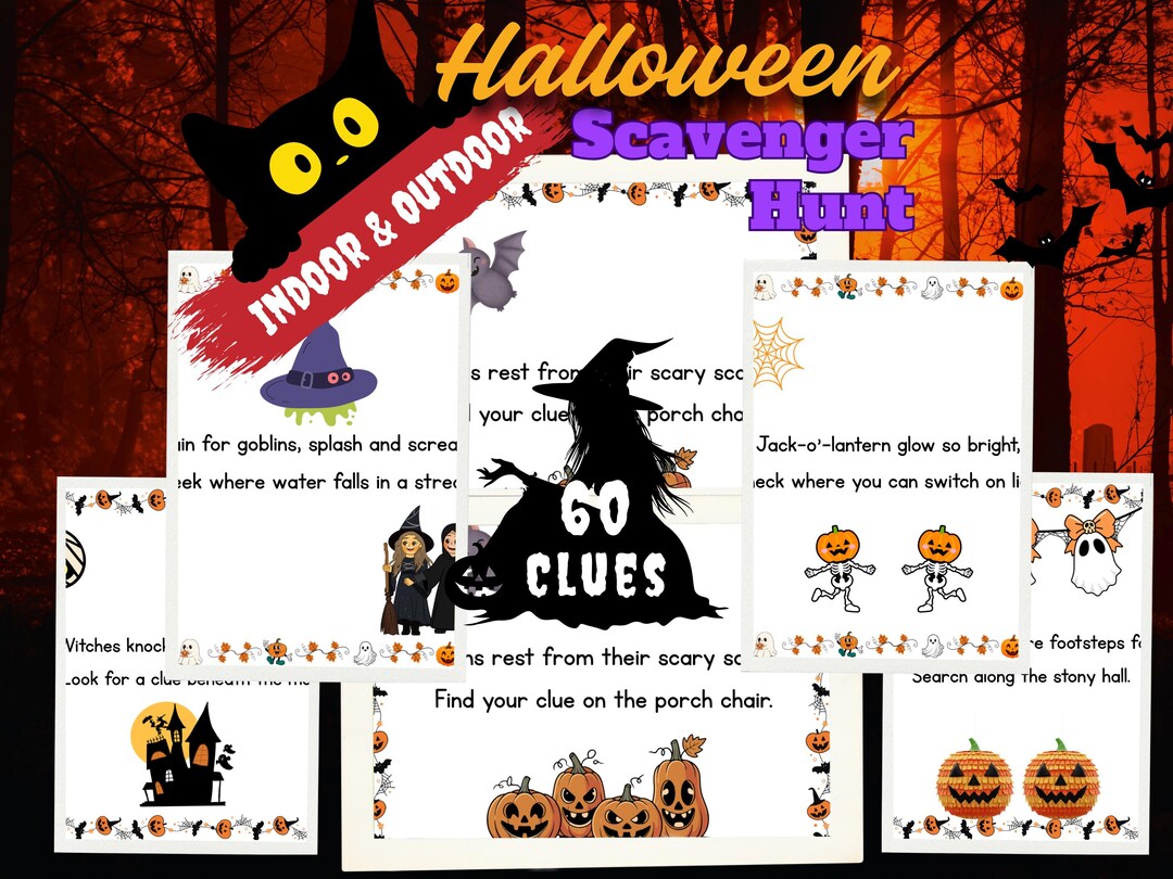 Halloween Scavenger Hunt: 60 Spooky Clues, Family Game (digital ...