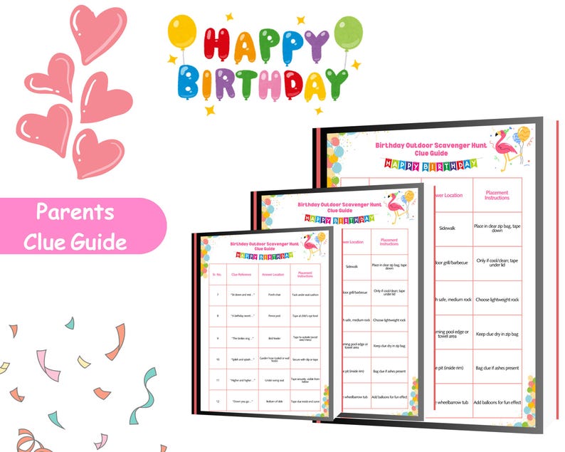 Outdoor Birthday Treasure Hunt Clues – Kids Scavenger Hunt Game ...