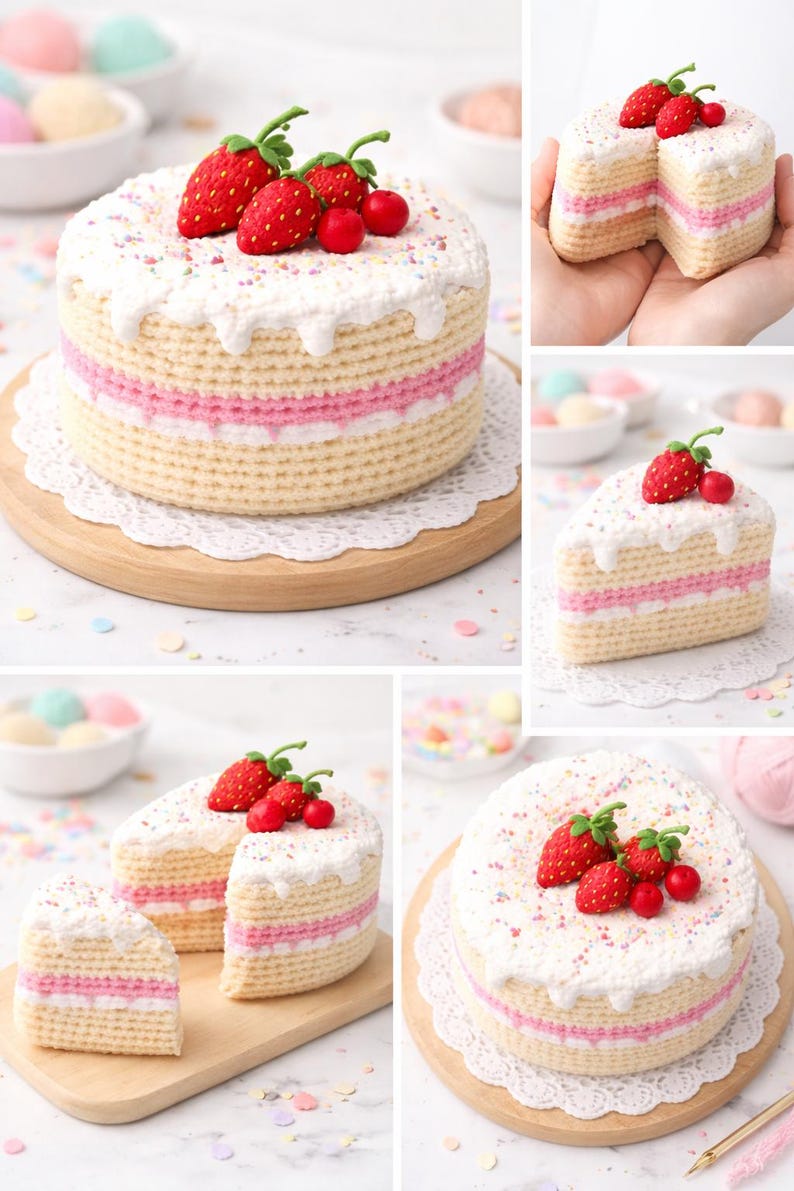 Crochet Strawberry Cake Slice Pattern | Amigurumi Play Food (PDF ...