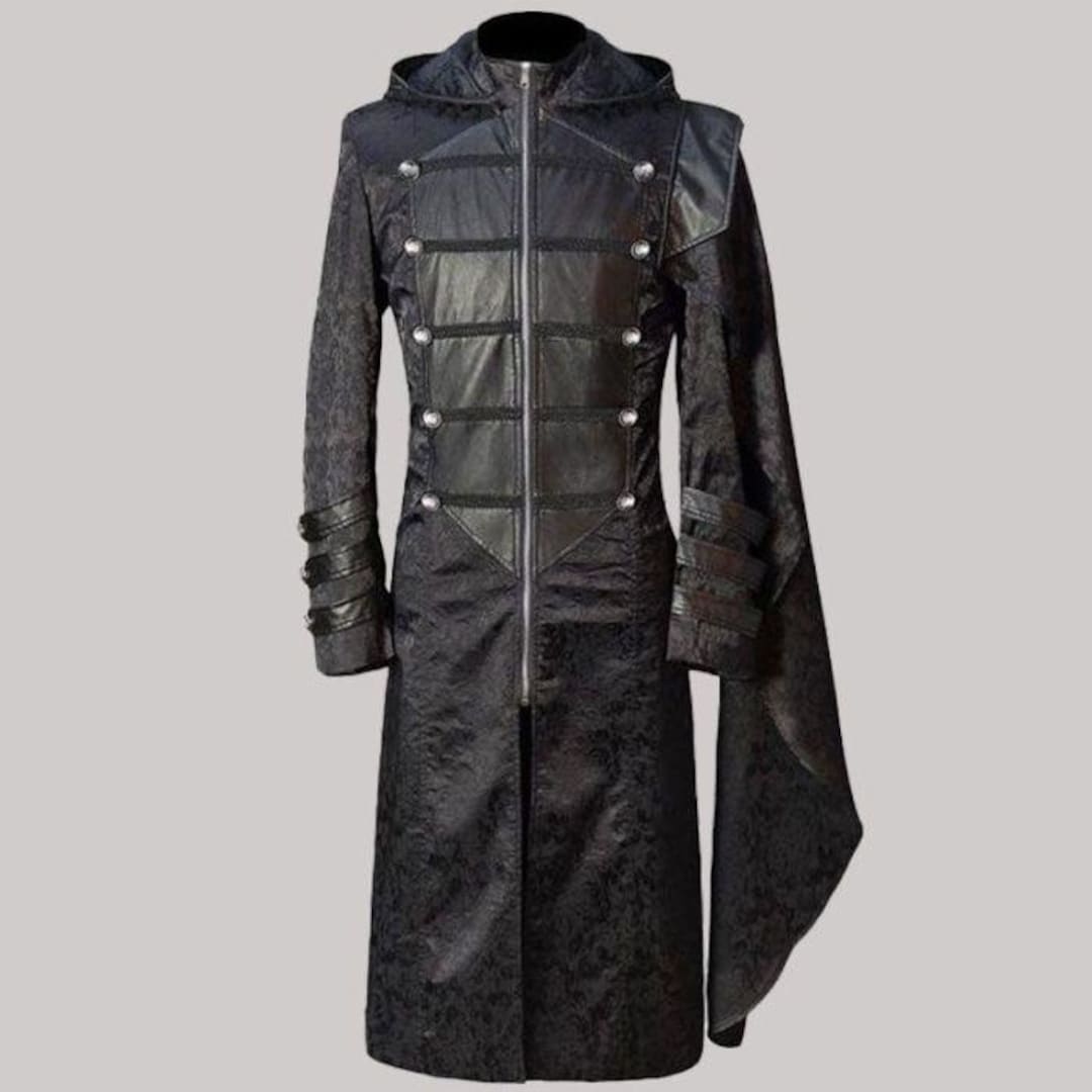 Men’s Gothic Military Long Coat | Stand Collar Steampunk Overcoat ...