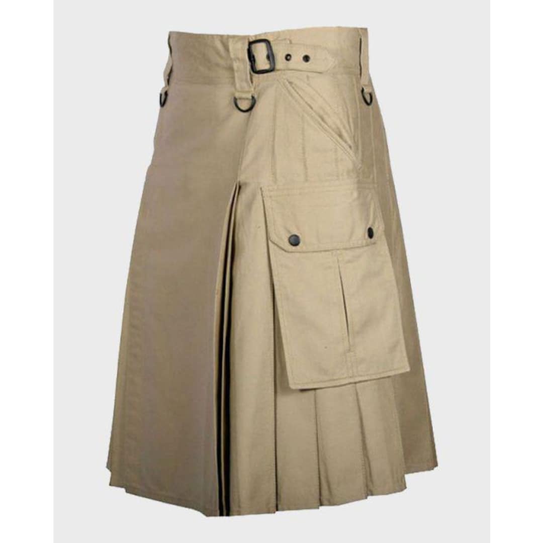 Skin Tone Utility Kilt for Men | Light Beige Cotton Kilt With Cargo ...