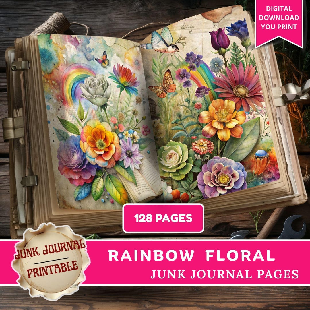 Rainbow Floral Junk Journal, Junk Journal Supplies, Junk Journal Kits ...