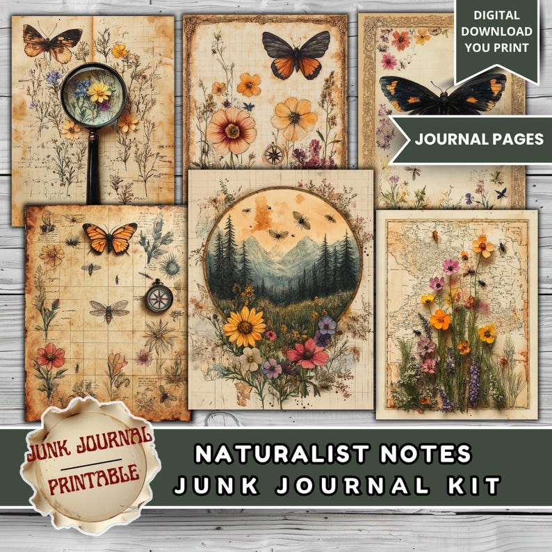 Naturalist Junk Journal Kit, Printable Pages, Botanical Ephemera ...