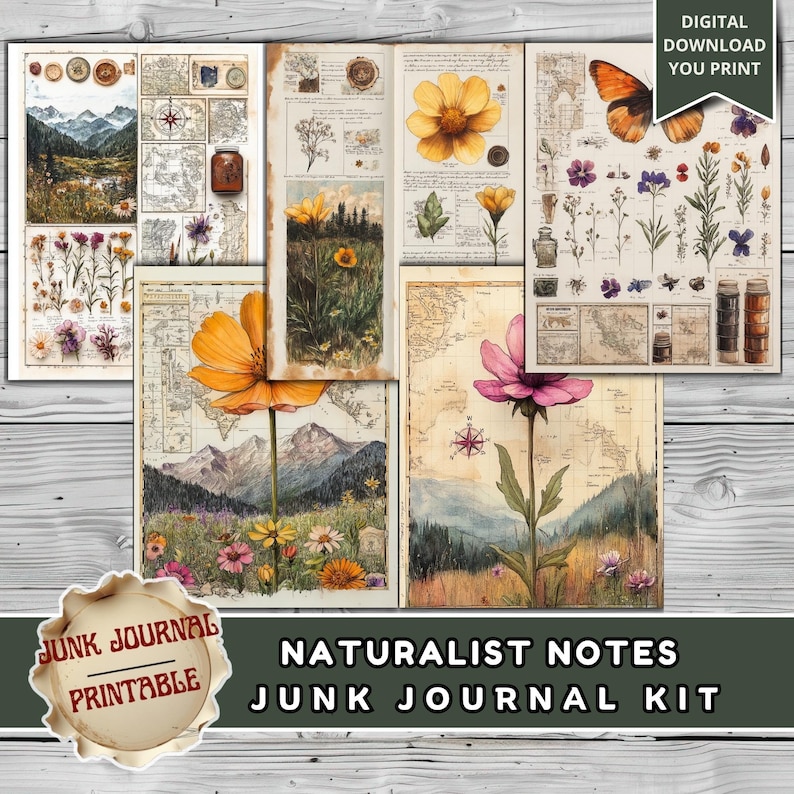 Naturalist Junk Journal Kit, Printable Pages, Botanical Ephemera ...