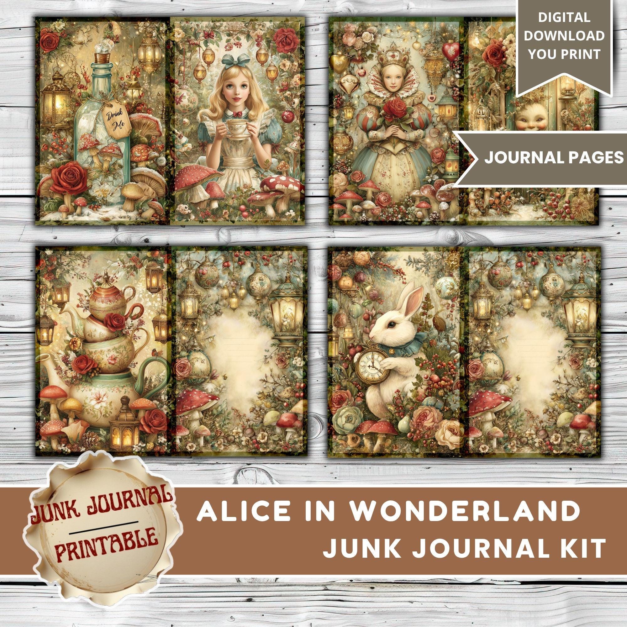 Junk Journal Alice in Wonderland, Alice in Wonderland Junk Journal Kits ...