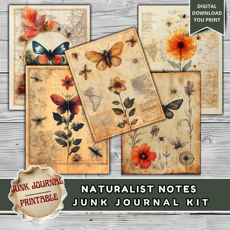 Naturalist Junk Journal Kit, Printable Pages, Botanical Ephemera ...