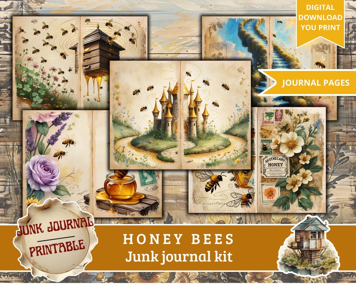 Honey Bees Junk Journal Printable, Junk Journal Supplies, Junk Journal ...