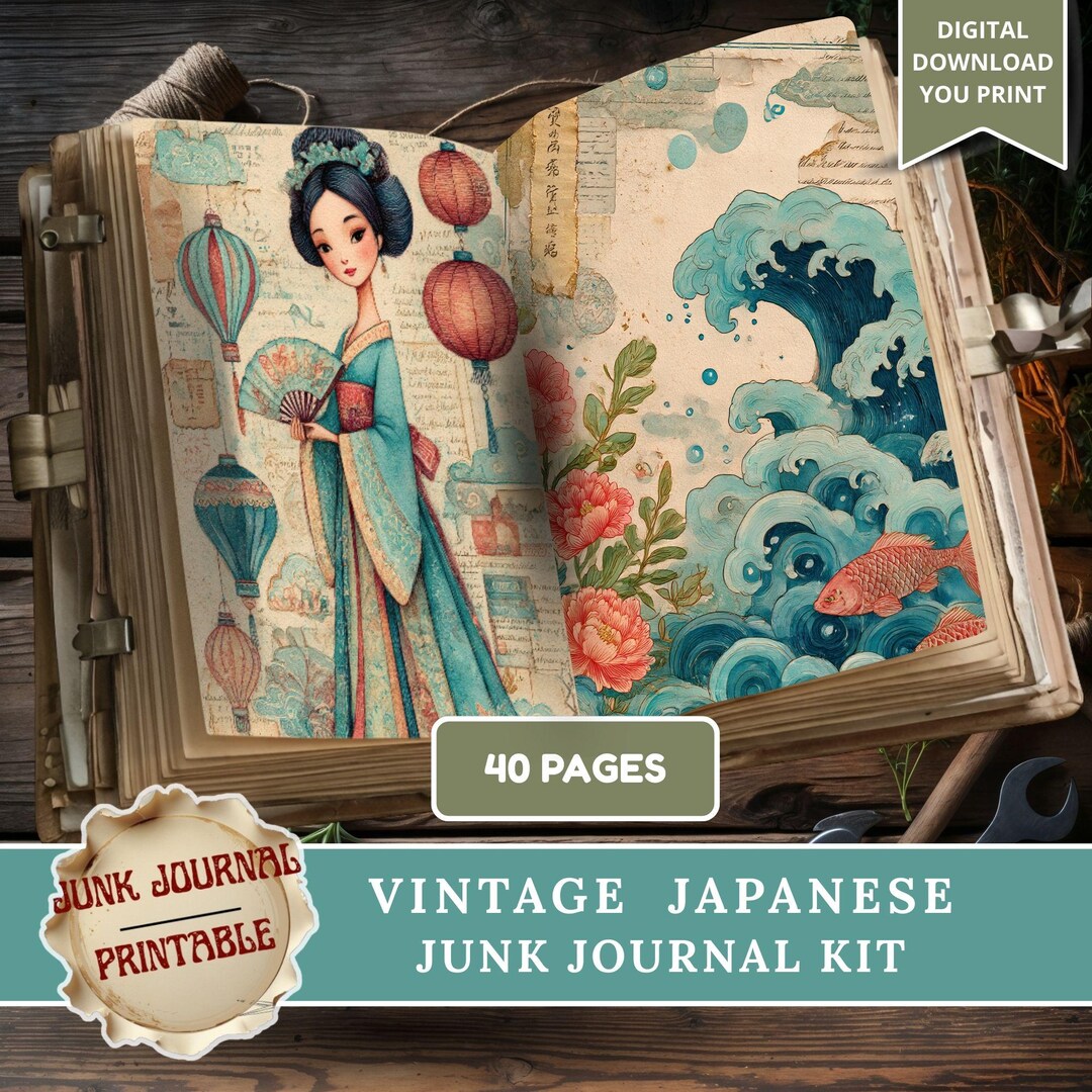 Vintage Japanese Junk Journal Kit – 40 Pages Printable Geisha Sakura ...